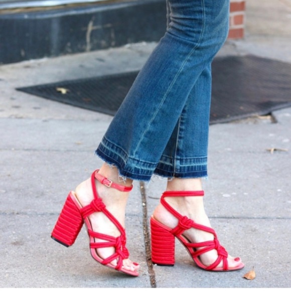 CAbi | Shoes | Cabi Tiptoe Rope Hibiscus Chunky Heel Sandals In Coral ...